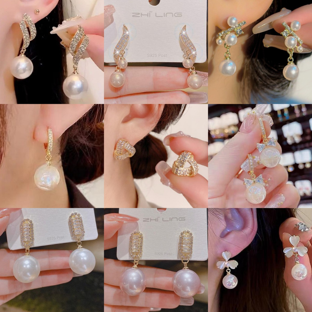 🇲🇾 🎁READY STOCK 🎁925 Silver Pearl Earring Elegant Simple Earrings for ...