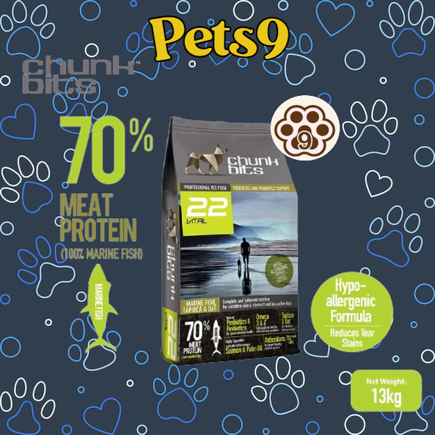 Chunkbits Vital 22 Dog Dry Food - Marine Fish/Tapioca/Oat 13kg (Free 2 ...