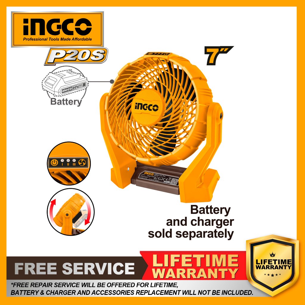 INGCO 20V Lithium-ion Cordless Fan CFALI2007 | Shopee Malaysia