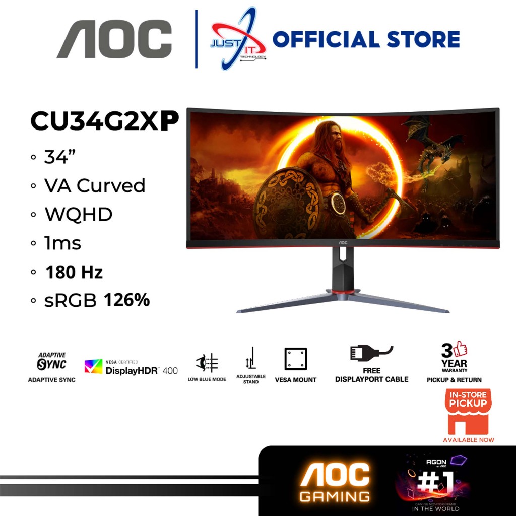 AOC CU34G4 (FAST VA) / CU34G2XP (VA) 34" CURVED GAMING MONITOR ( 34 ...