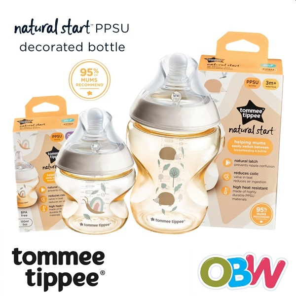 Tommee Tippee Natural Start PPSU Decorated Bottle 150ml /260ml | Baby Bottle Feeding with Super ...