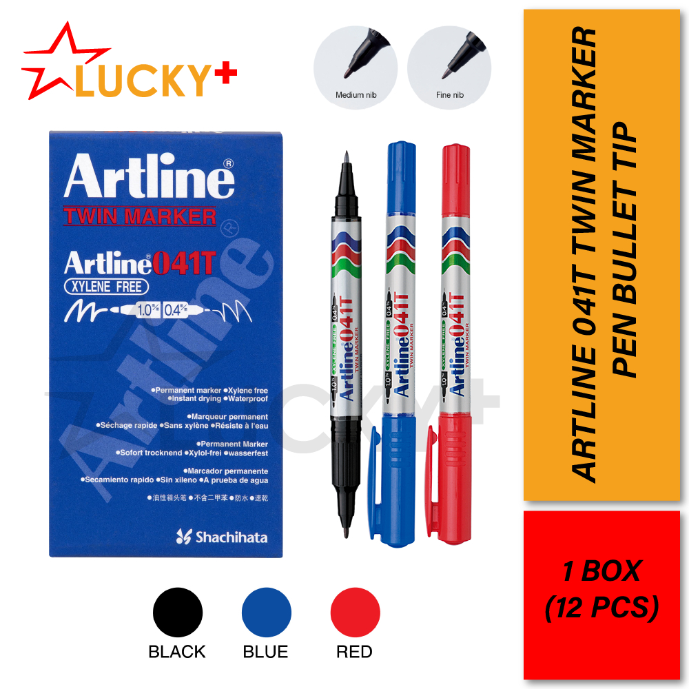 Artline 041T Dual Nib Permanent Marker (12'pcs/box) 0.4mm & 1mm Twin ...