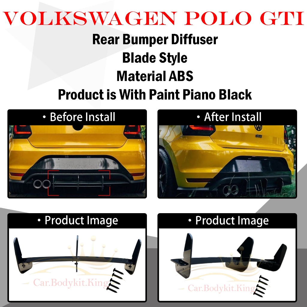 VOLKSWAGEN POLO 2014-2018 GTI MAXTON STYLE REAR BUMPER DIFFUSER LIP ...