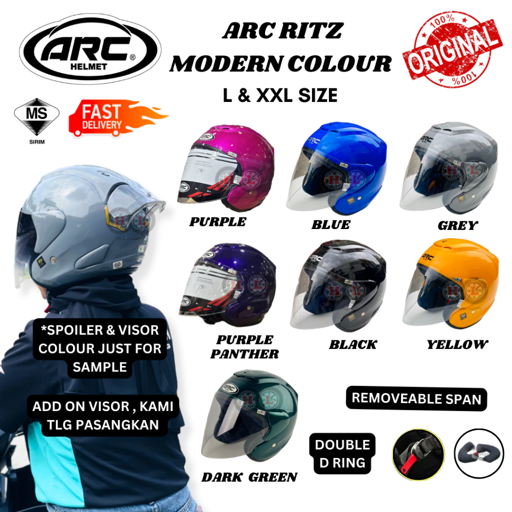 ARC RITZ MODERN COLOUR OPEN FACE HELMET ORIGINAL ( HELMET ARC RITZ ...