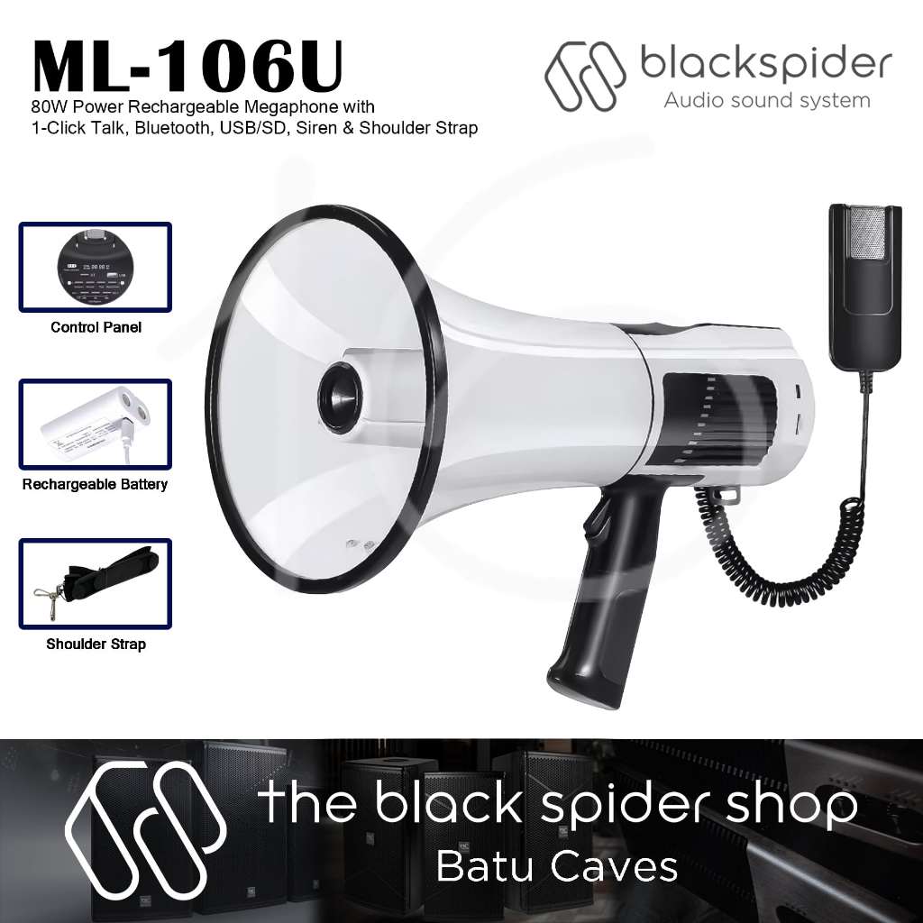 Black Spider ML-106U Rechargeable Power Megaphone Loud Hailer with ...
