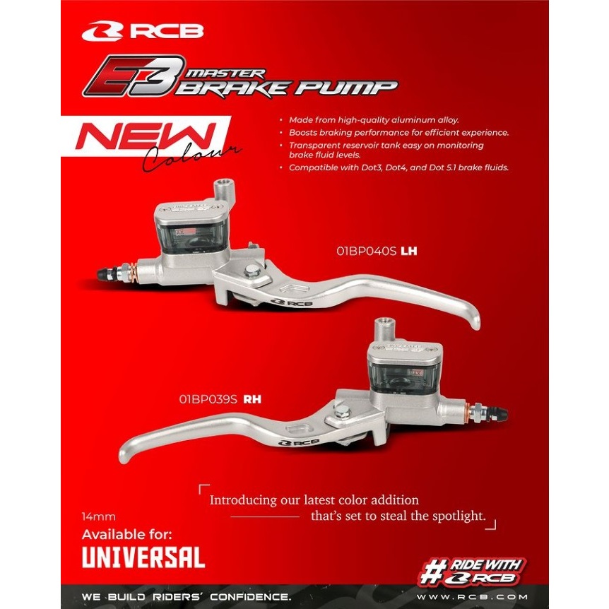 RCB MASTER PUMP E3 ( SILVER ) 14mm MASTER PAM RACINGBOY 100% ORIGINAL ...