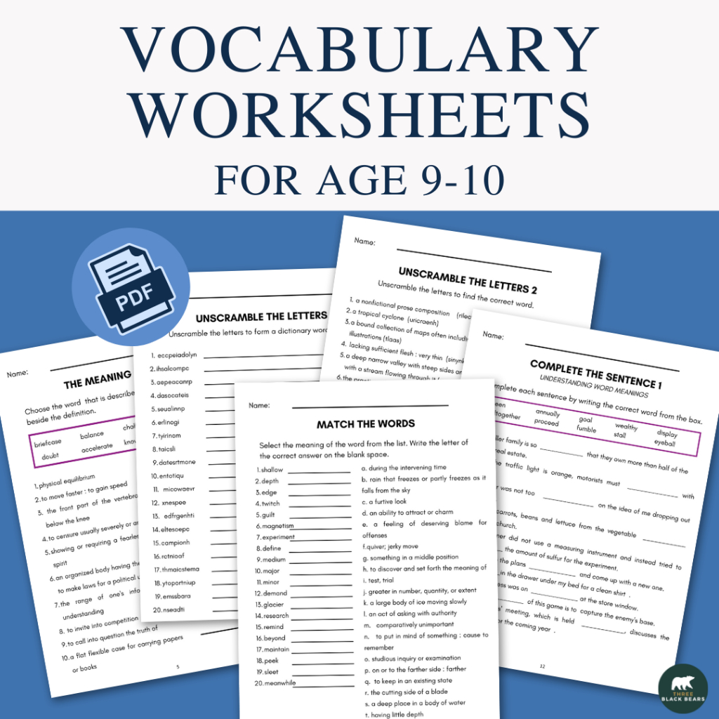 Vocabulary Worksheets for Kids Age 9 to 10 | Printable English Exercises [PDF] | EWSG4 | Shopee ...