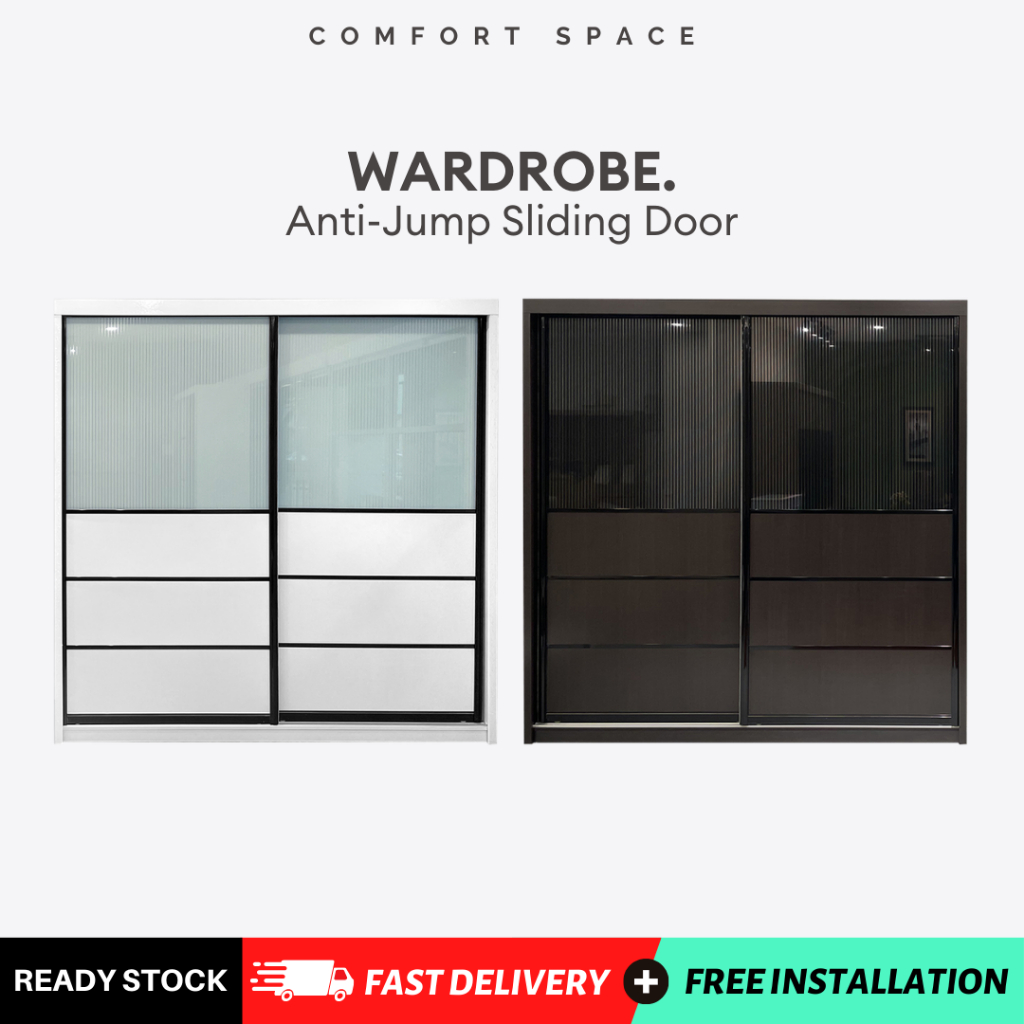 🔥 Lowest Price 🔥 Modern White & Dark 6x8, 8x8 Anti Jump Sliding Door Wardrobe | Melamine ...