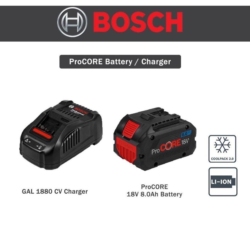 BOSCH 18V 8.0ah PROCORE LI-ION BATTERY x 1 AND GAL 1880 CV CHARGER x1 ...