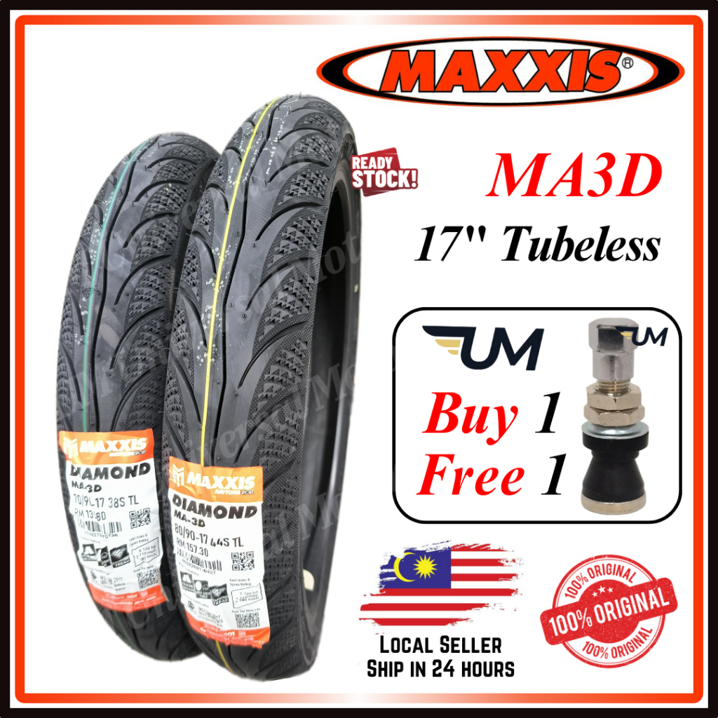 Maxxis Diamond MA3D Tyre 17 Tubeless Tayar Tires TYRES RODA 70/90-17 80 ...
