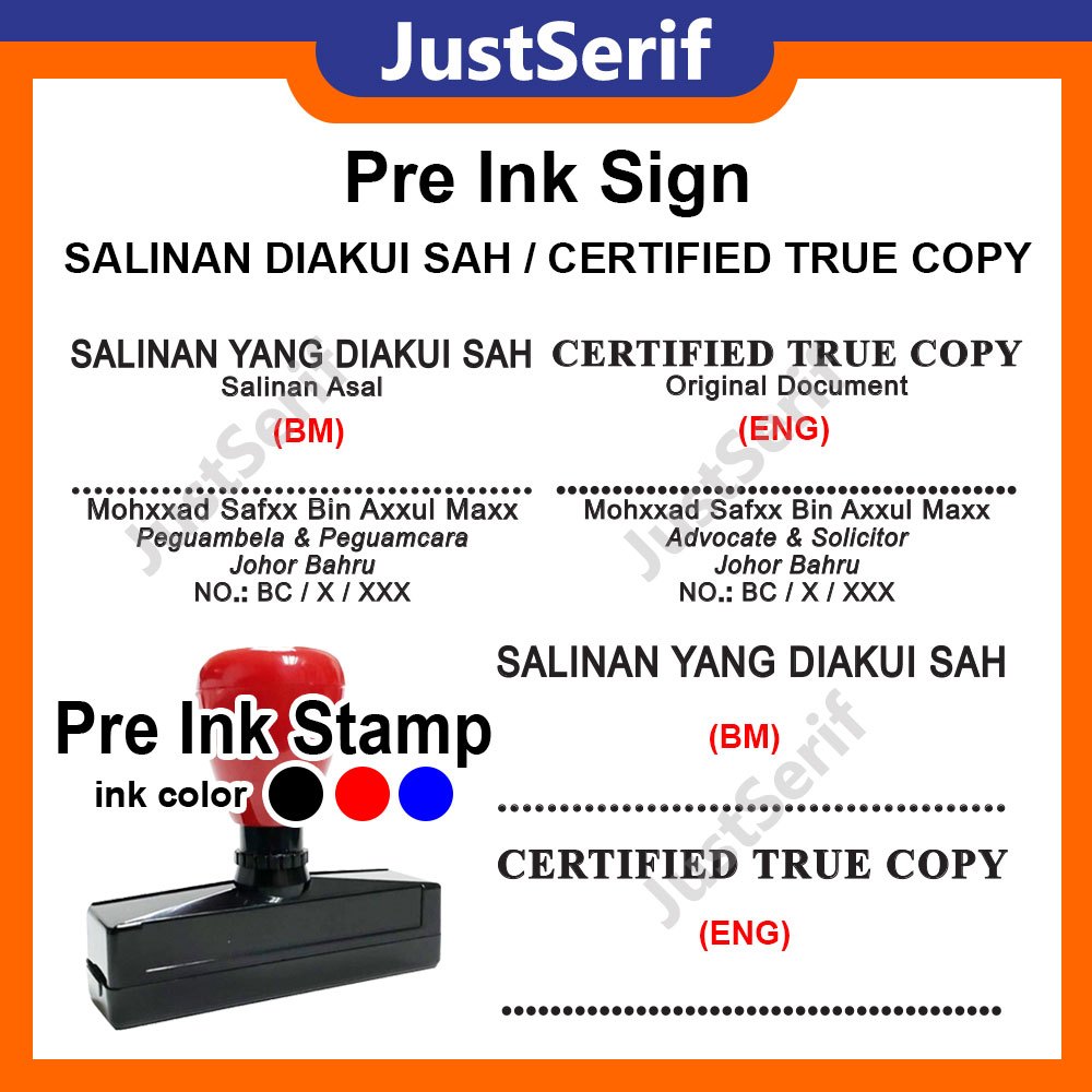 Custom PreInk Stamp(Flash Stamp)/Salinan Diakui Sah/Certified True Copy ...