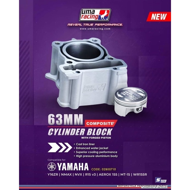 [ 63MM ] UMA RACING COMPOSITE BLOCK WITH FORGED PISTON Y16ZR / MT15 ...
