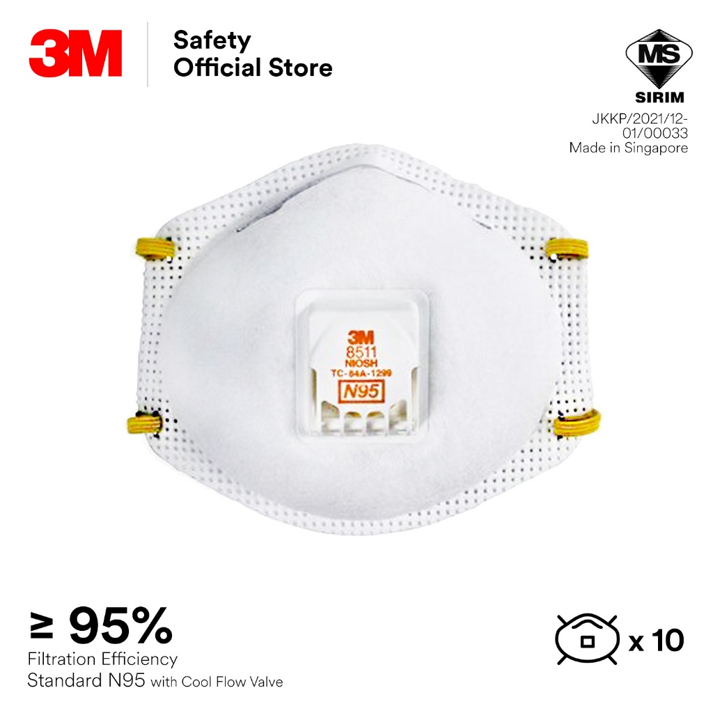 3M™ 8511 Heavy Duty N95 Particulate Disposable Respirator with Cool Flow Valve [10 pcs/box] DR ...