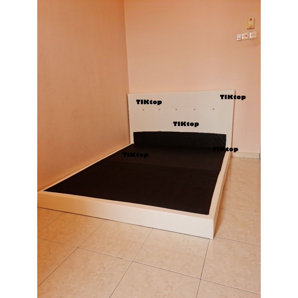 Tiktop Furniture White Bed Katil PVC Bed Divan Bed Katil Putih Queen ...