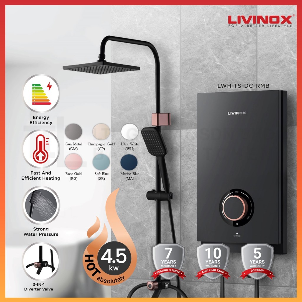 LIVINOX T-Series Inverter DC Motor Instant Water Heater Rain Shower ...
