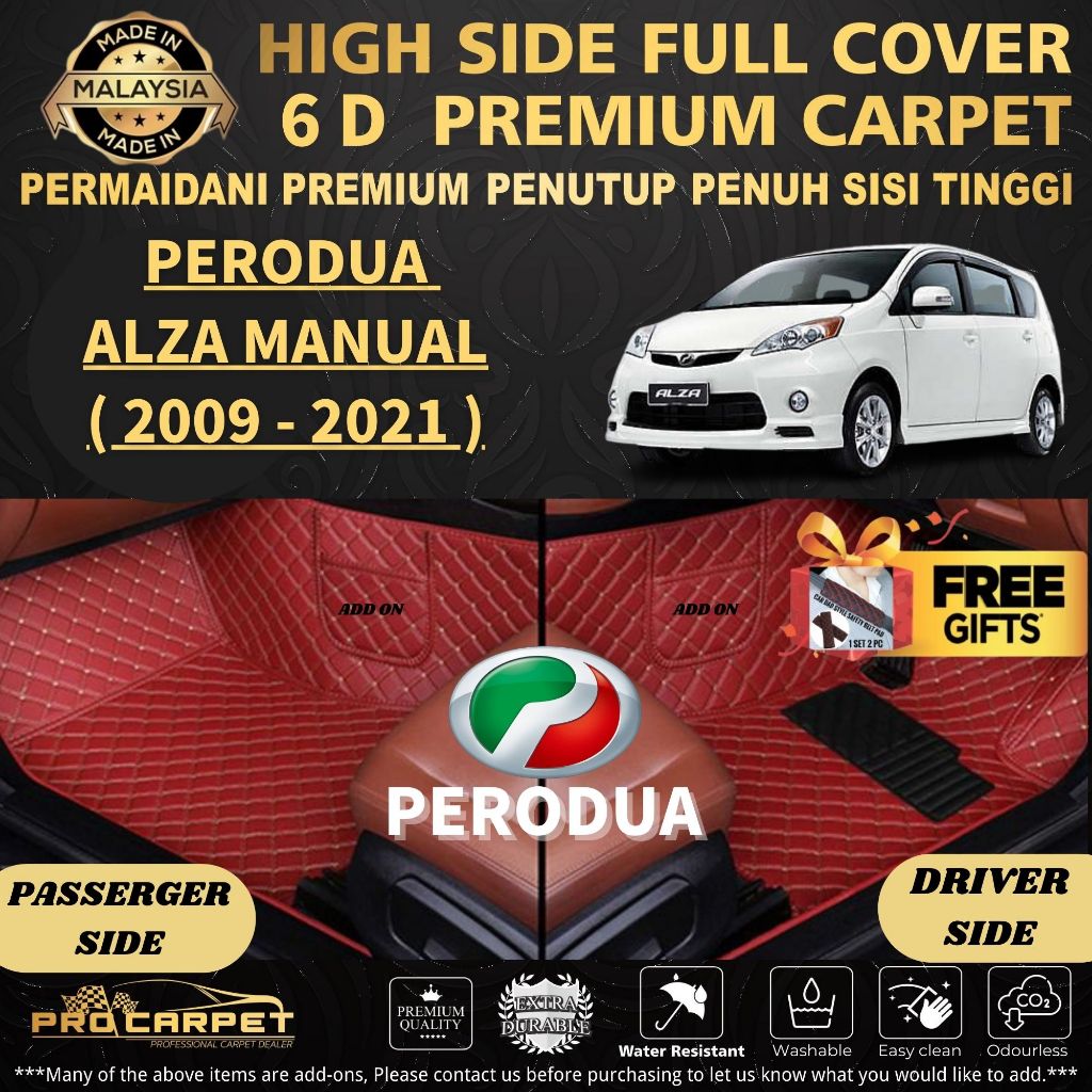 PERODUA ALZA MANUAL ( 2009 - 2021 ) 6D PREMIUM LUXURY PU LEATHER CARPET ...