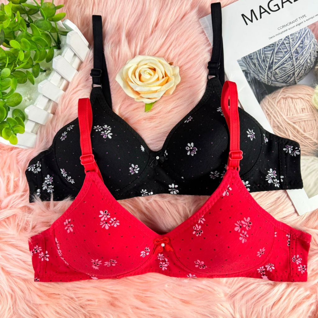 Women Bra Push Up 32-38 AB Cup Wireless Floral Cotton Baju Dalam Wanita ...