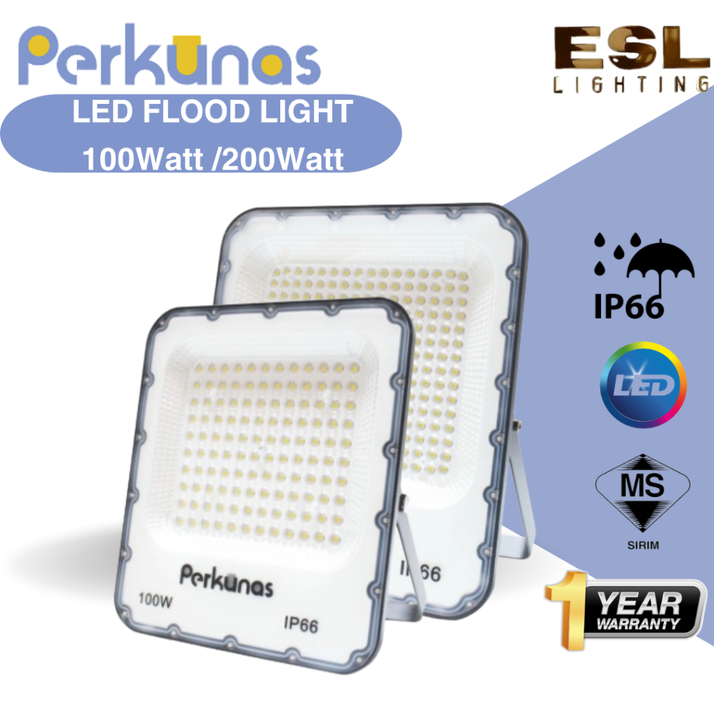 PERKUNAS LED FLOOD LIGHT 100W / 200W IP66 OUTDOOR SPOTLIGHT - SIRIM ...