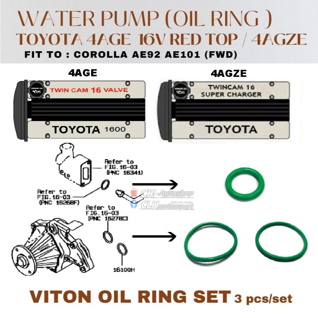 Toyota 4AGE 16V Non TVIS Red Top / 4AGZE 16V Supercharger Water pump ...