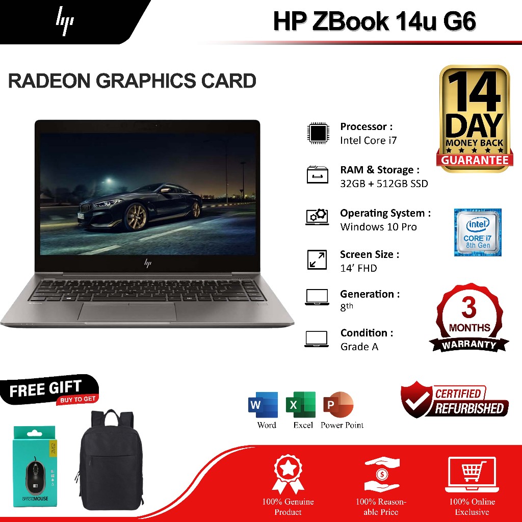 HP Zbook 14U G6 14" 4GB Graphics Card-Core i7 i7-8565U - 32 GB RAM -512 ...