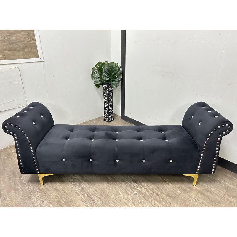 SBT CHESTERFIELD LONG STOOL BENCH CHAIR DIAMOND VELVET SOFA | Shopee ...