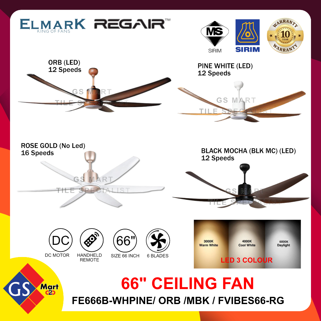 ELMARK REGAIR 66” Designer Ceiling Fan DC Motor Remote Control 6 Blades ...