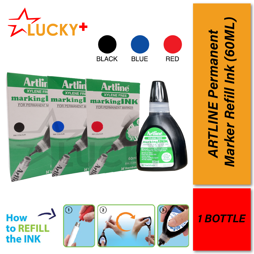 Artline Permanent Marker Refill Ink 60ml (1Bottle) - Black, Blue, Red ...