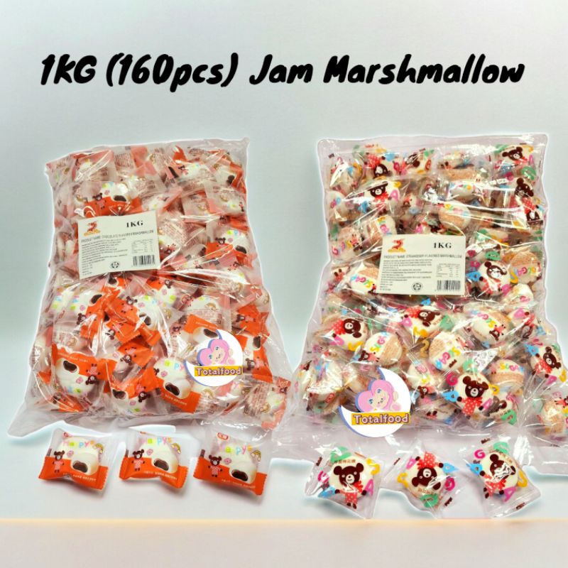 1KG (160pcs) KHY Jam Marshmallow Strawberry Flavour/ Chocolate Flavour ...