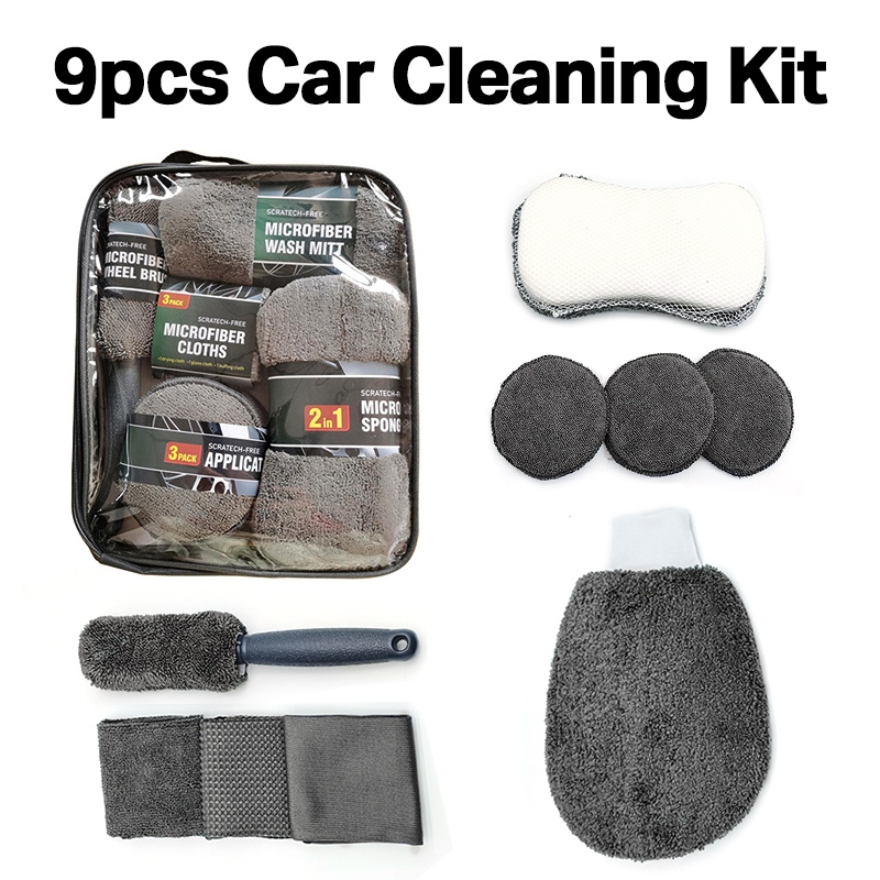 High Quality 9pcs Car Wash Cleaning Kit Microfiber Soft Sponge Tire ...