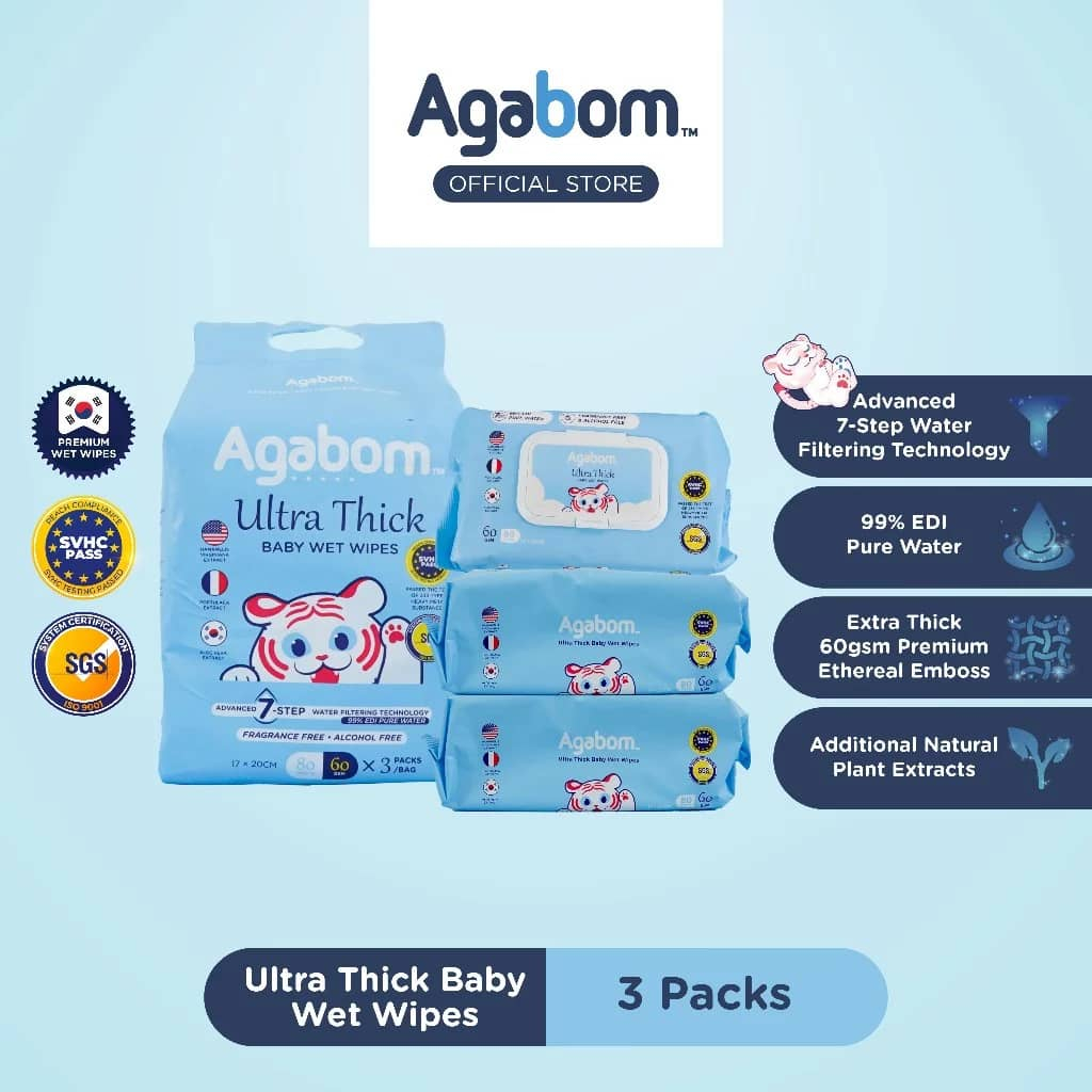 AGABOM PREMIUM ULTRA THICK BABY WET WIPES 60GSM (80'S X 3 PACKS ...