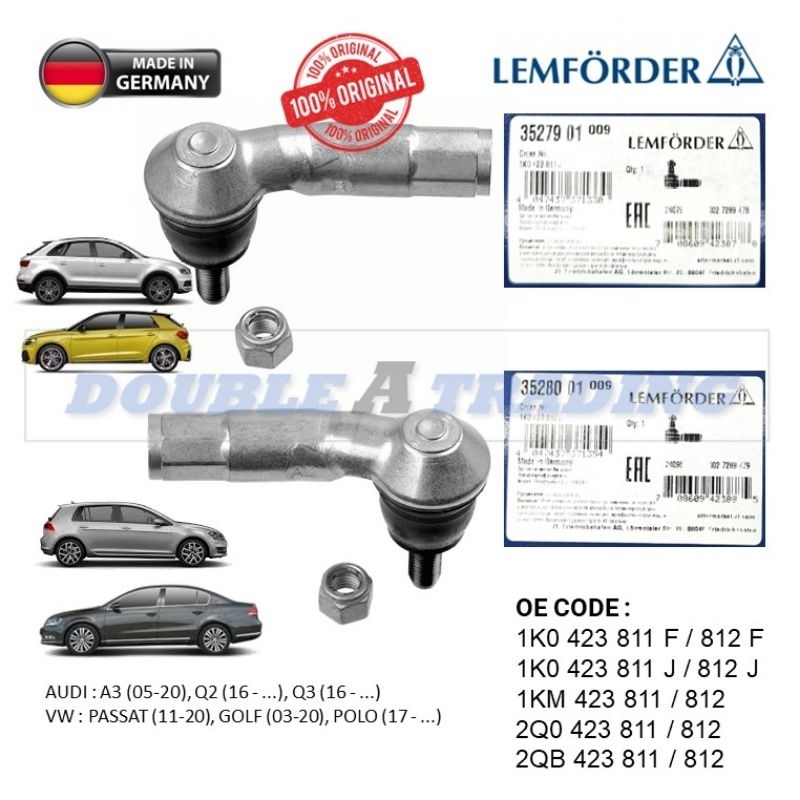 2Q0423811/812 LEMFÖRDER OUTER TIE ROD END FOR AUDI A1 A3 Q2 VW EOS GOLF ...
