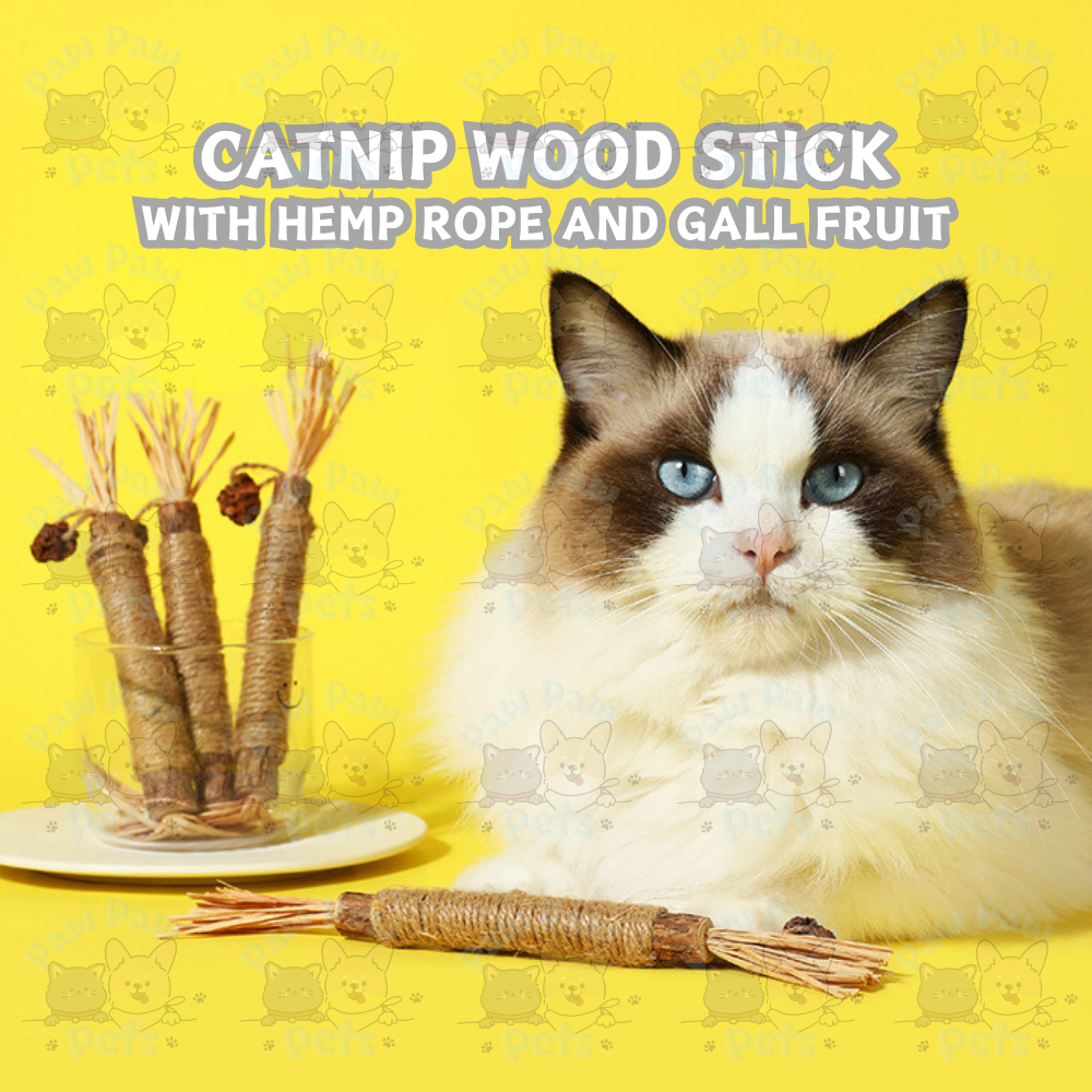 Catnip Wood Stick Hemp Rope Gall Fruit Teeth Molar Cat Clean Grind ...