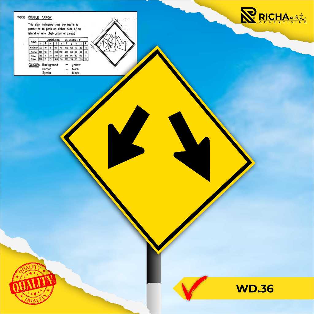 PAPAN TANDA DOUBLE ARROW (WD.36) 3MM ACP (600X600MM) STANDARD ROAD SIGN ...