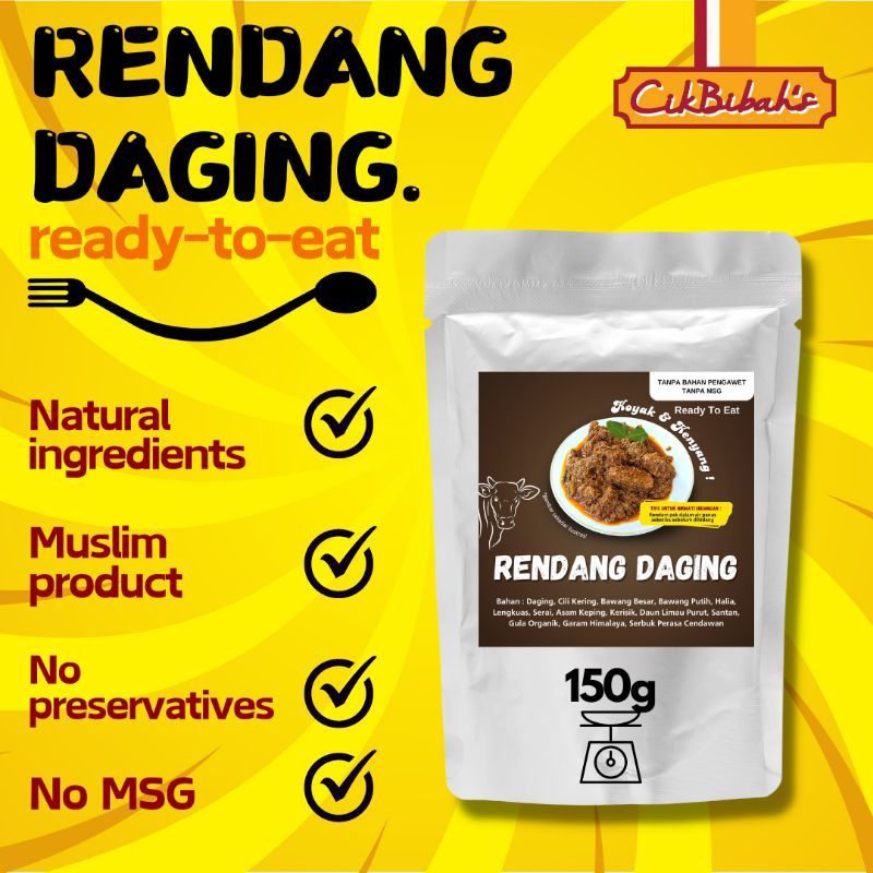 (150gm) READY TO EAT Rendang Daging No MSG No Preservative Halal Muslim ...