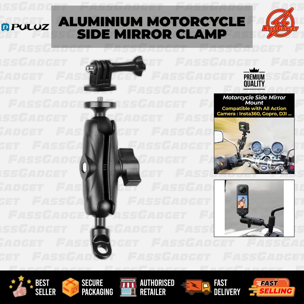 (🔥READYSTOCK🔥) ALUMINIUM MOTORCYCLE SIDE MIRROR CLAMP (PULUZ) FOR GOPRO ...