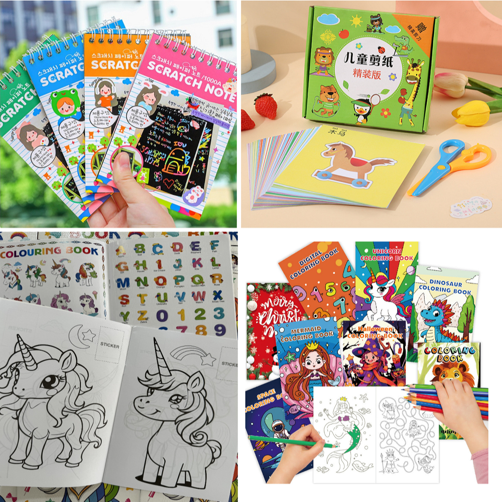 kids Early Learning scratch book coloring book sticker book cutting ...