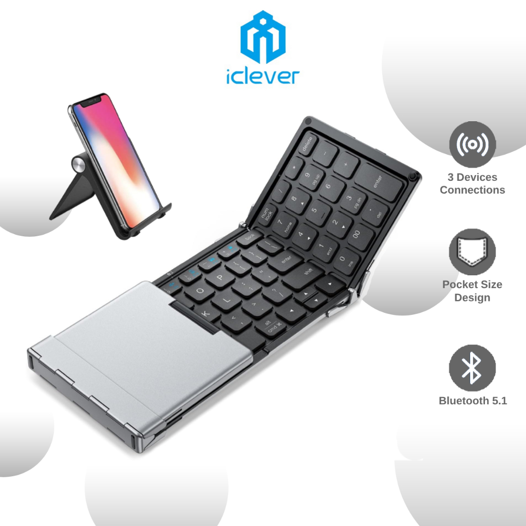 iClever Foldable Keyboard with Number Pad, BK09 Wireless Portable ...