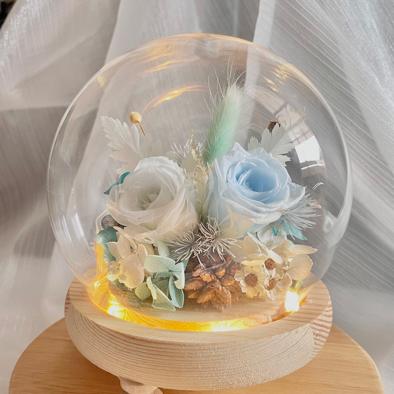 Preserved Flower LED Bell Jar Glass Dome 永生花玻璃罩 Gift for girl 女生礼物 ...