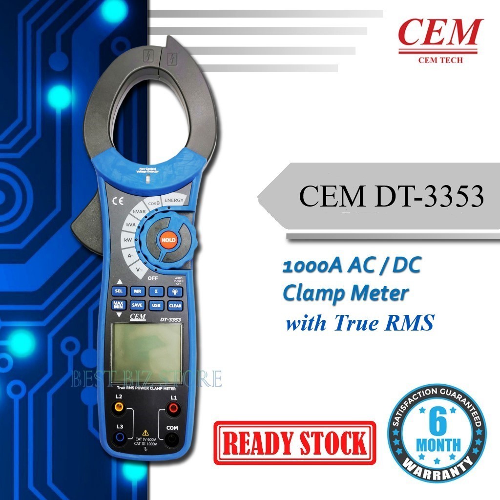 CEM DT-3353 True RMS 1000A AC WATT CLAMP METER (Non-Contact Voltage Detector) | Shopee Malaysia