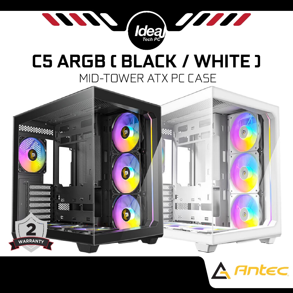 ANTEC C5 ARGB | Black / White | Pre-Installed 7 x 120mm ARGB PWM Fans ...