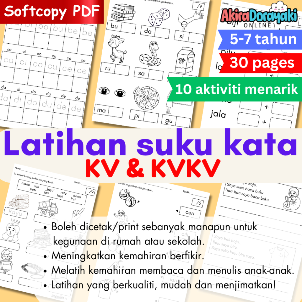07 PDF [softcopy] Latih Tubi Latihan Suku Kata KV & KVKV Lembaran Kerja Bahasa Melayu - print ...