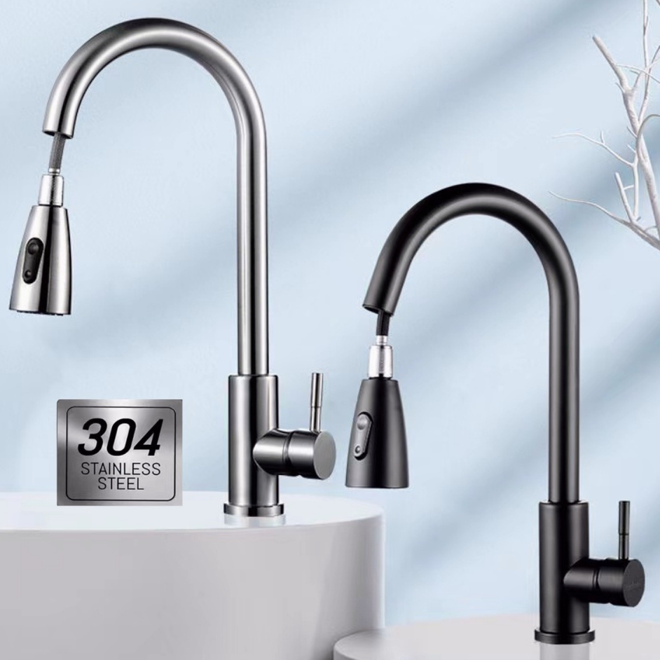 SUS304 Faucet Kitchen Basin Tap Stainless Steel Mixing Tap 360°Swivel ...