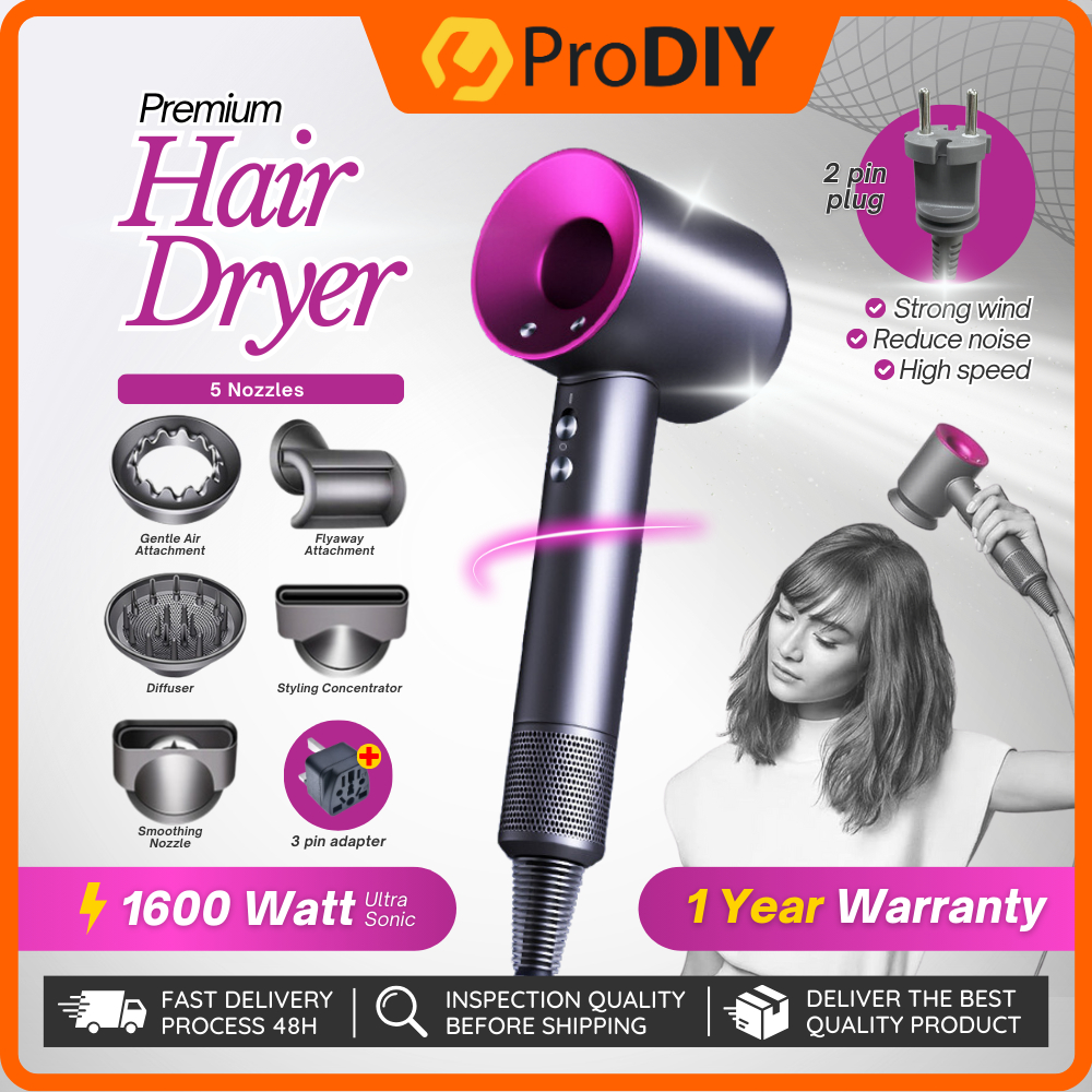 1600W High Speed Super Hair Dryer with 5 Nozzle Household 3 Level Wind ...
