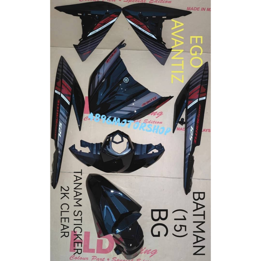 HLD COVER SET BODYSET EGO AVANTIZ YAMAHA STICKER SIAP TANAM BATMAN HITAM BLACK PURBA FULLSET ...