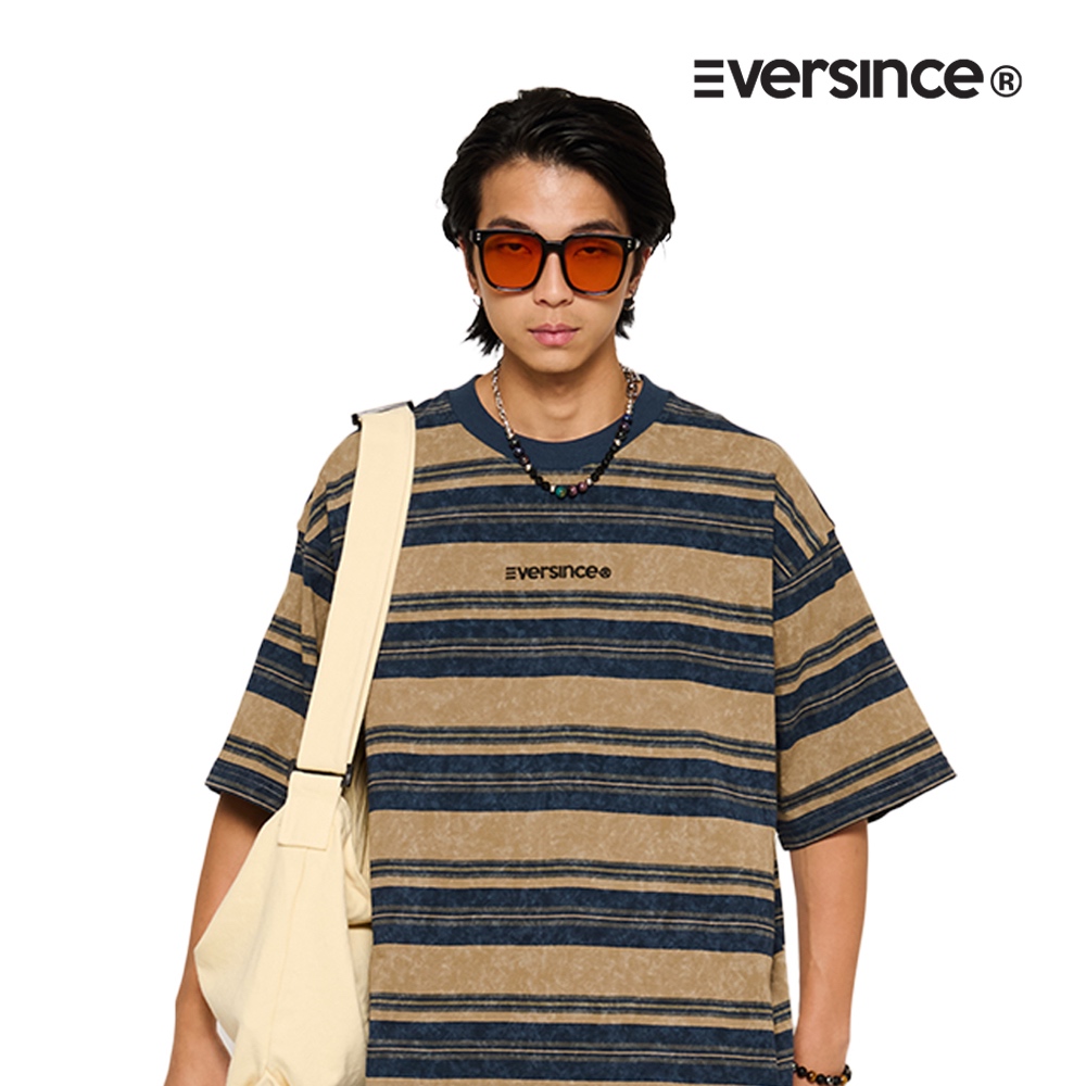Eversince Grid Stripe Oversized T-Shirt Navy Brown Unisex | Shopee Malaysia