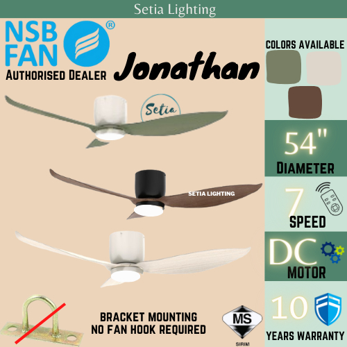 NSB Jonathan Ceiling Fan 54" DC Motor 3 blade with remote designer fan ...