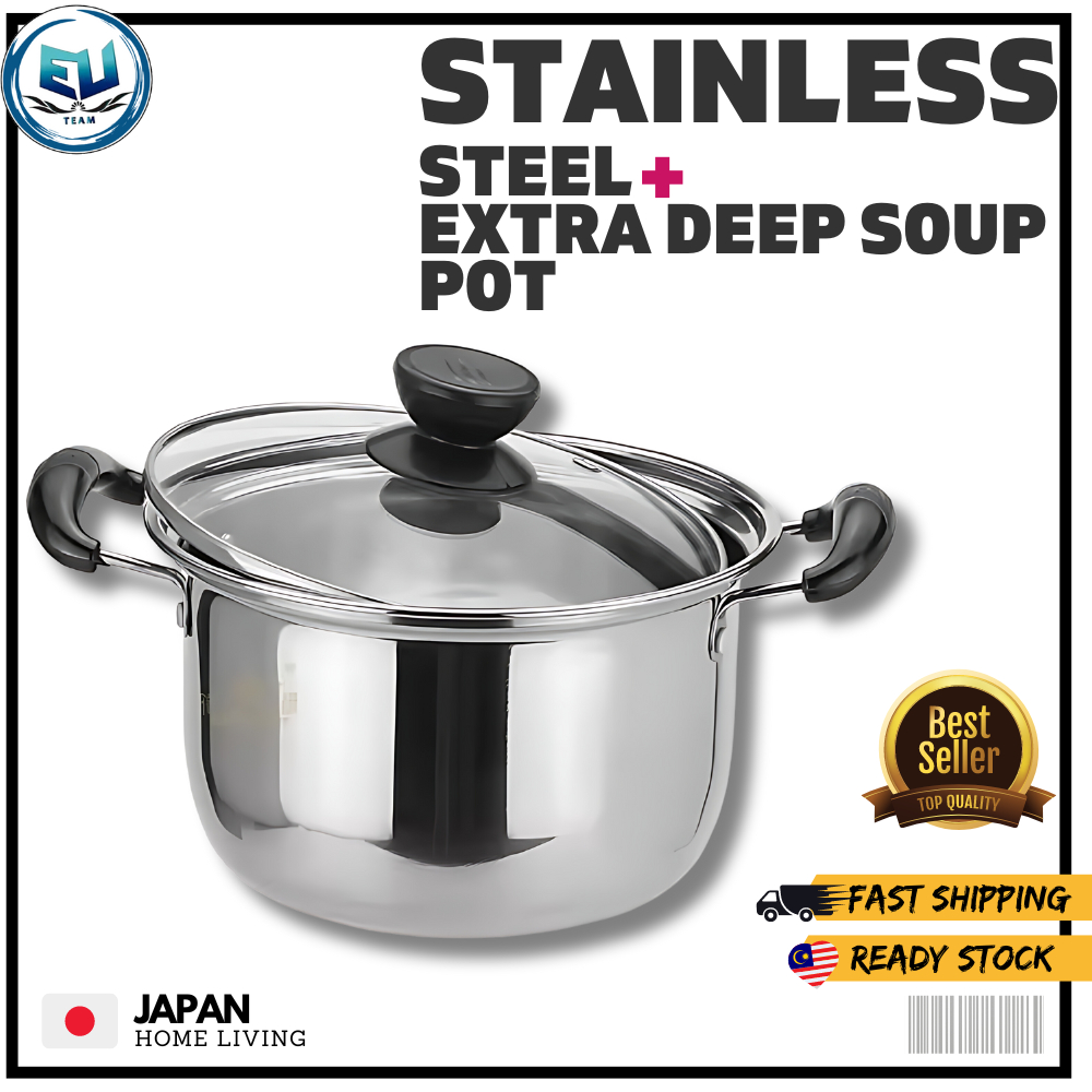 18cm Stainless Steel Extra Deep Soup Pot/DOUBLE HANDLE POT/COOKWARE/PERIUK 2 PEMEGANG | Shopee ...