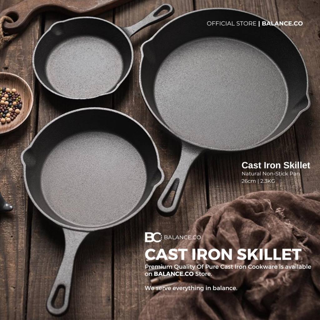Balance.co Premium Pre-Seasoned Pure Cast Iron Skillet Non Stick Frying ...