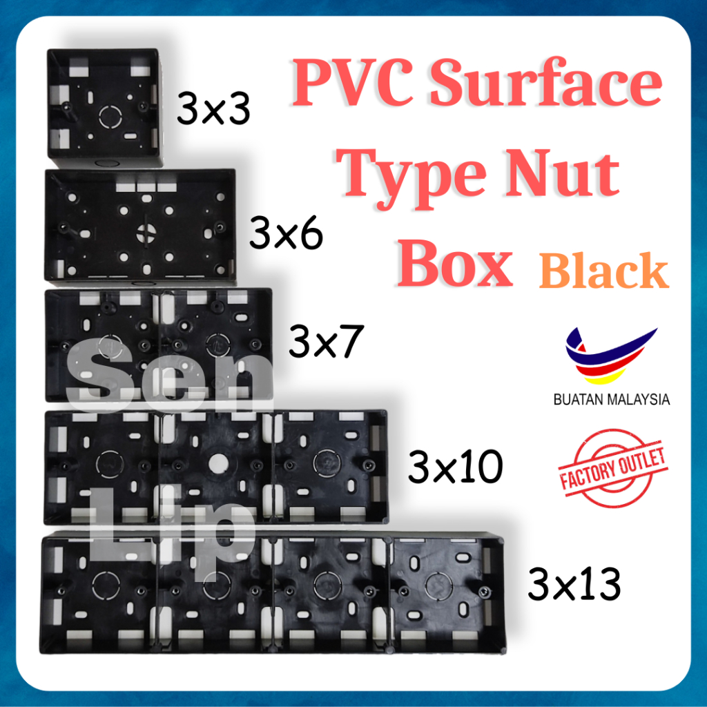 3x3, 3x6, 3x7, 3x10, 3x13 Black PVC Surface Type Nut Box, Blank Plate ...