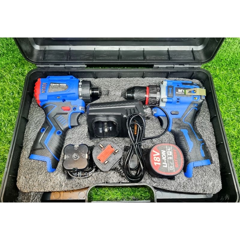 Blue Combo set 18v Hi-spec Brushless cordless drill + 1/4" Mini Drill ...